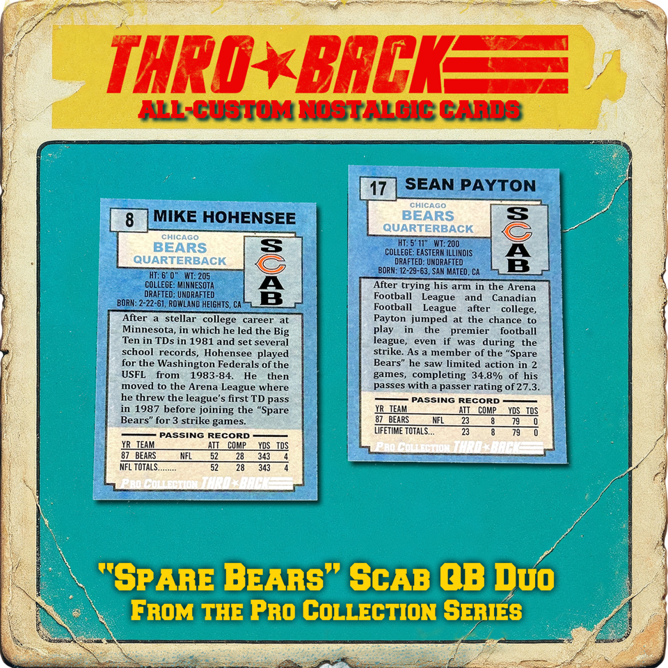 THROBACK custom Football Card Set Chicago Spare Bears QB Duo NFL Strike ...