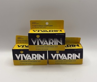 [3x] Vivarin Caffeine Alertness Aid Safe & Effective 200Mg 40 Tablets ...