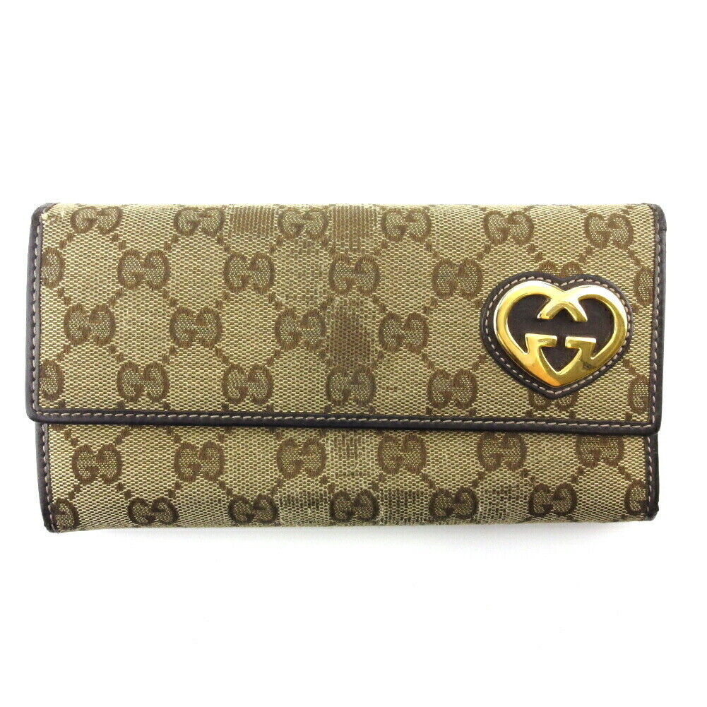GUCCI Long Wallet GG Canvas Beige Canvas x Leather Authentic GUCCI Long Wallet GG Canvas Beige Canvas x Leather Authentic
