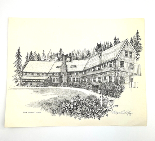 Lake Quinault Lodge Black & White Pen & Ink Print Artist Christopher ...