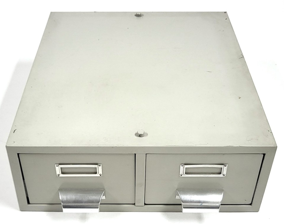 Vintage 2 Drawer Index Card Catalog Stackable Metal File Cabinet Heavy ...