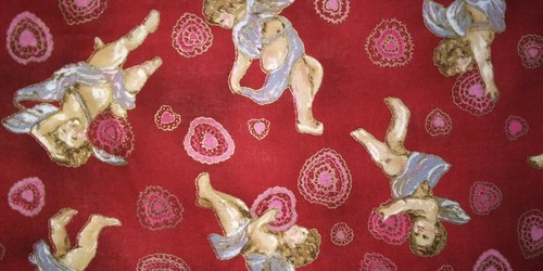 1yd 26" Vintage Valentines Quilting Fabric Cherub Cupid Maroon 1980's ...
