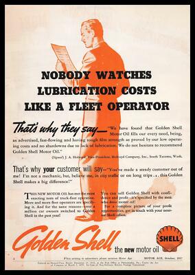1937 Shell Oil Golden Shell "The New Motor Oil" Fleet Operator Vintage ...