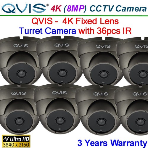 QVIS - 4K (8MP) Fixed Lens Turret CCTV Camera with 36pcs IR (Grey) 4K ...