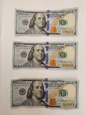 Lot of 3 Consecutive Serial Numbers $100 Dollar Bills Rare Notes Series ...