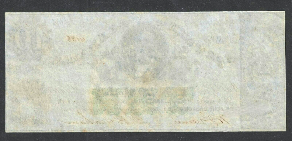 1864 STATE OF ALABAMA $10 CIVIL WAR ~ COTTON & GOV. ~ CHOICE CRISP ...