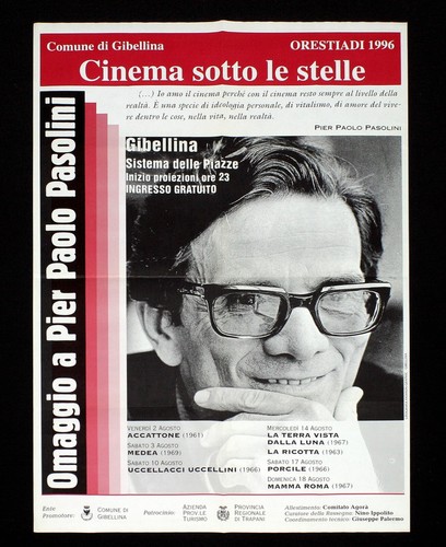 PASOLINI manifesto poster Cinema Sotto Le Stelle Gibellina Sicilia 1996 ...