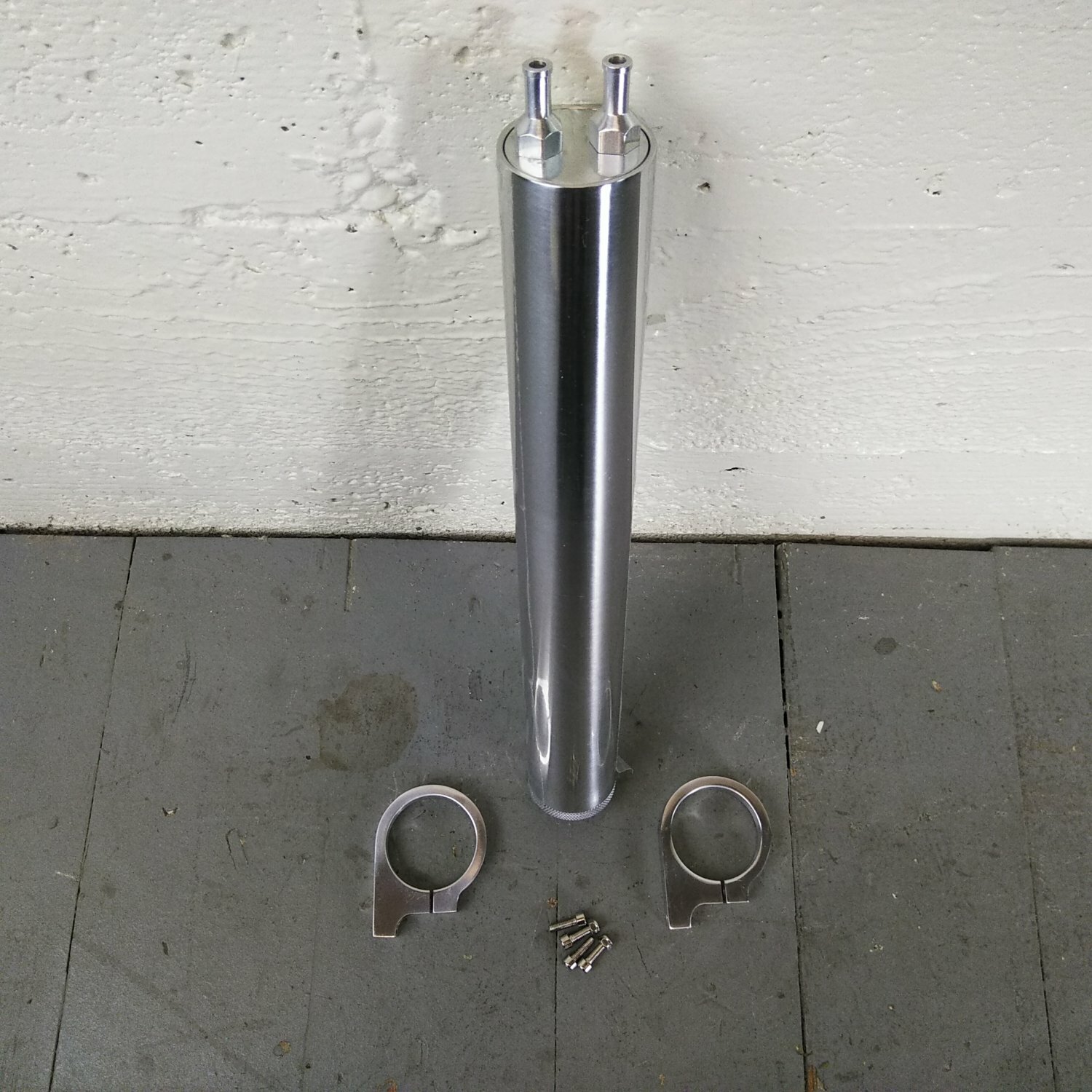 1964-73 Ford Mustang 15" Polished Aluminum Radiator Overflow Puke Tank ...