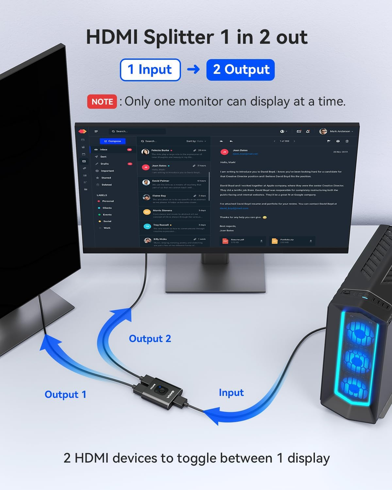 HDMI Switch 4K@60Hz Splitter【With 1FT HDMI Cable】, Aluminum ...