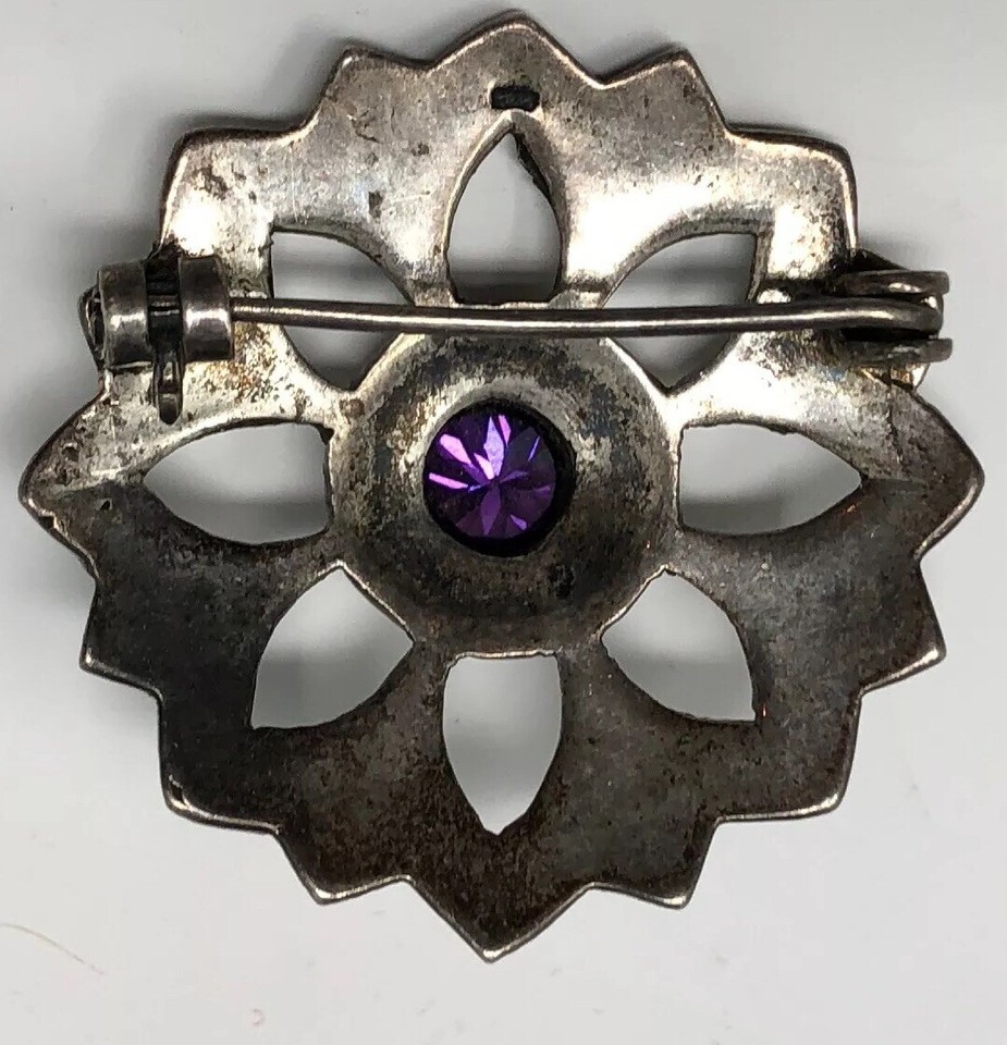 Pretty Vintage Amethyst 925 Sterling Silver Marcasite Brooch Flower ...