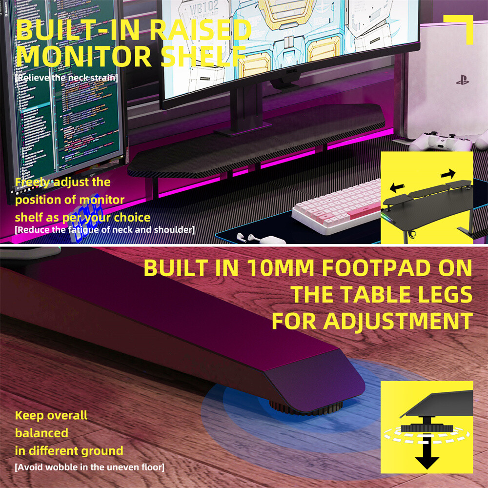 Extra Large Gaming Desk PC Computer Table Workstation RGB w/ Monitor ...