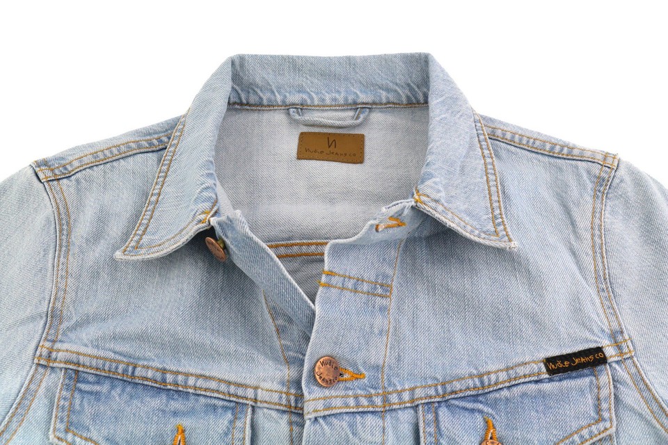 Nudie Perry Hommes Veste S Organique Eaux Salées Nuances Boutonné Cou Logo Denim | eBay