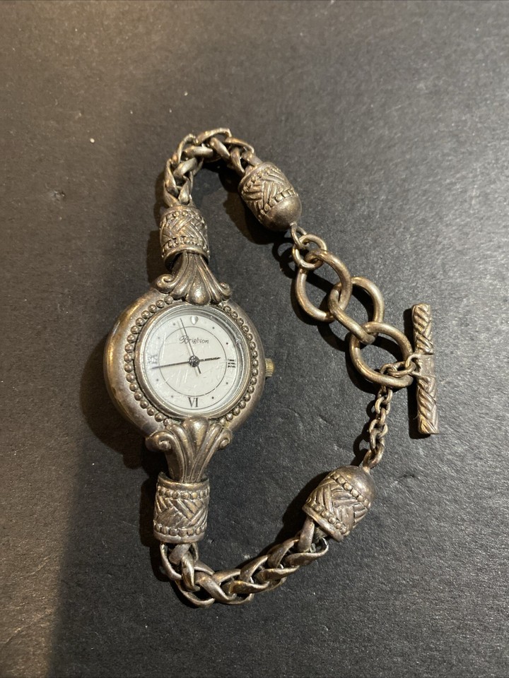 Vintage Brighton CALGARY Watch Silver Braided Chain Round Face Toggle ...