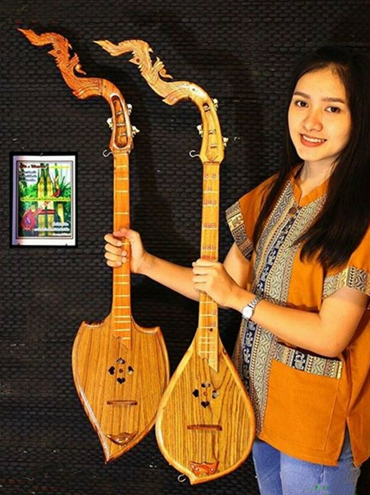 Thai Guitar Acoustic Phin 3 Strings Isarn Lao Traditional Musical Pin ...
