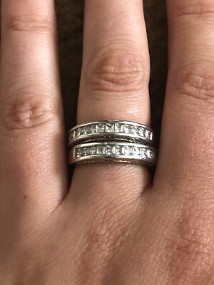 Womens Diamond Ring Double Row Silver Tone Band Size 8 - Not Joined | eBay