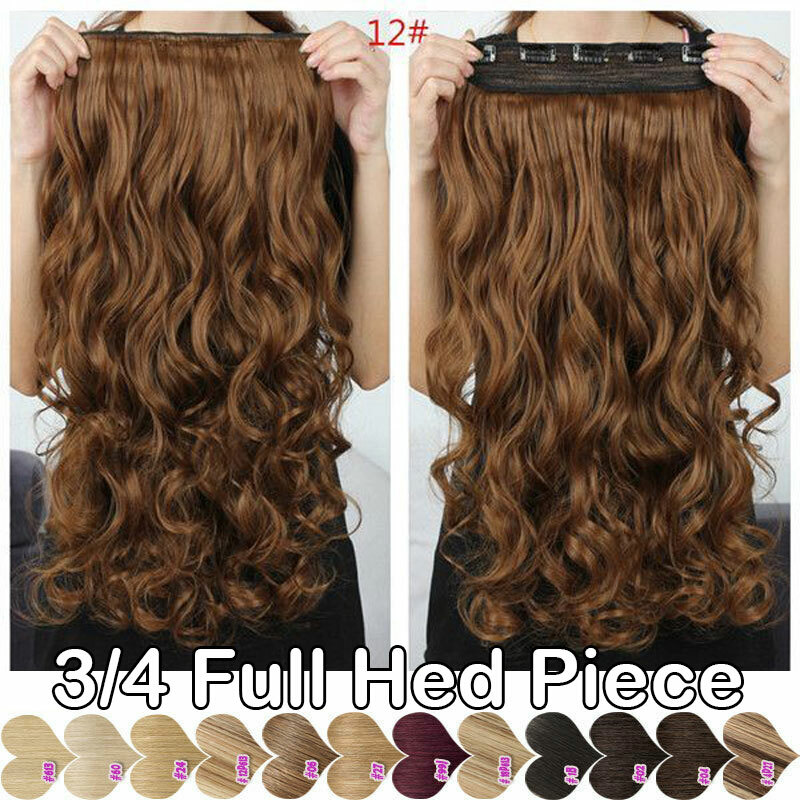 Extra Long Curly One Piece Clip in Hair Extensions Half Full Head THICK ...