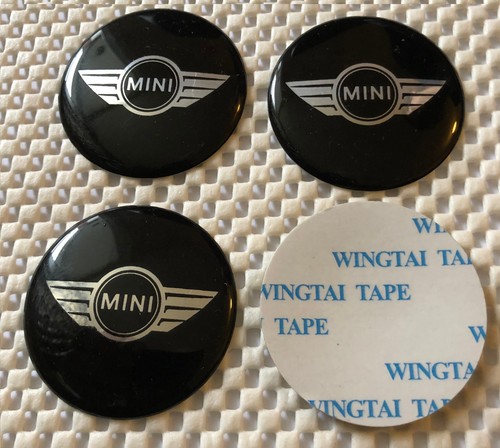 4x Sticker Wing Mini Cooper Wheel Centre Cap Decal New 50mm Black ...