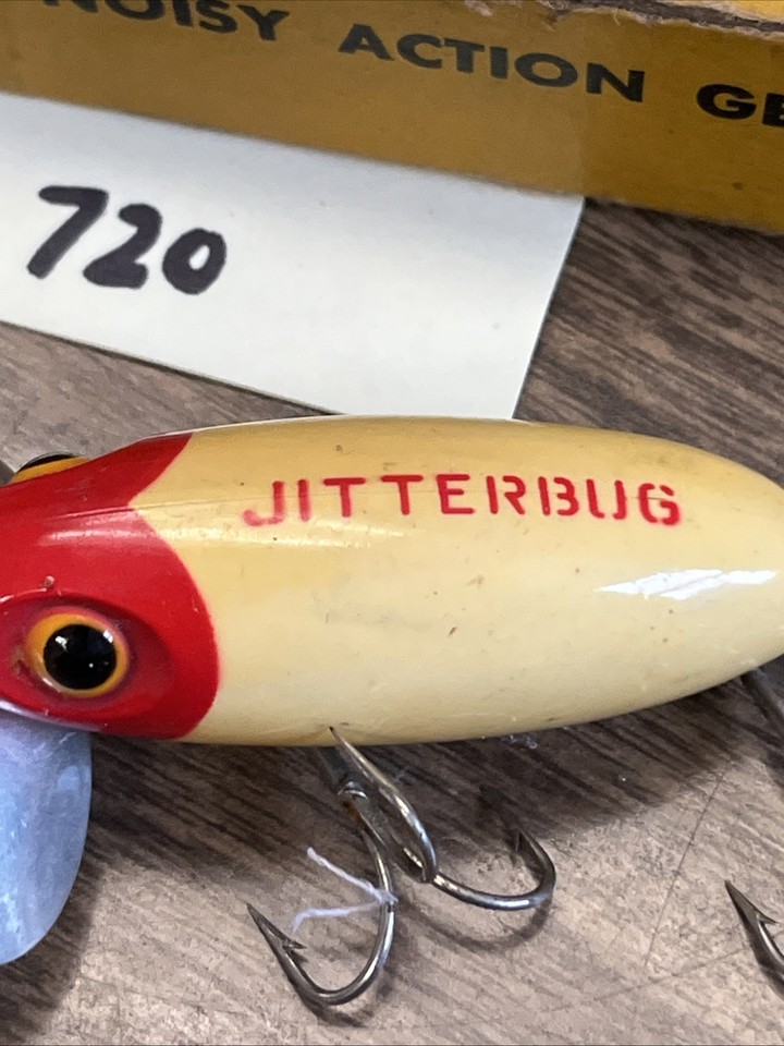 Vintage Fred Arbogast Jitterbug WOOD Fishing Lure W/ Original Box White ...