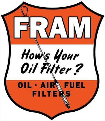 Fram Oil, Air, Fuel Filters NEW Sign: 18" Tall Shield Diecut USA STEEL ...