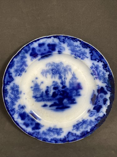 Antique Ironstone Scinde Pattern Flow Blue Plate Oriental Stone 9 ...