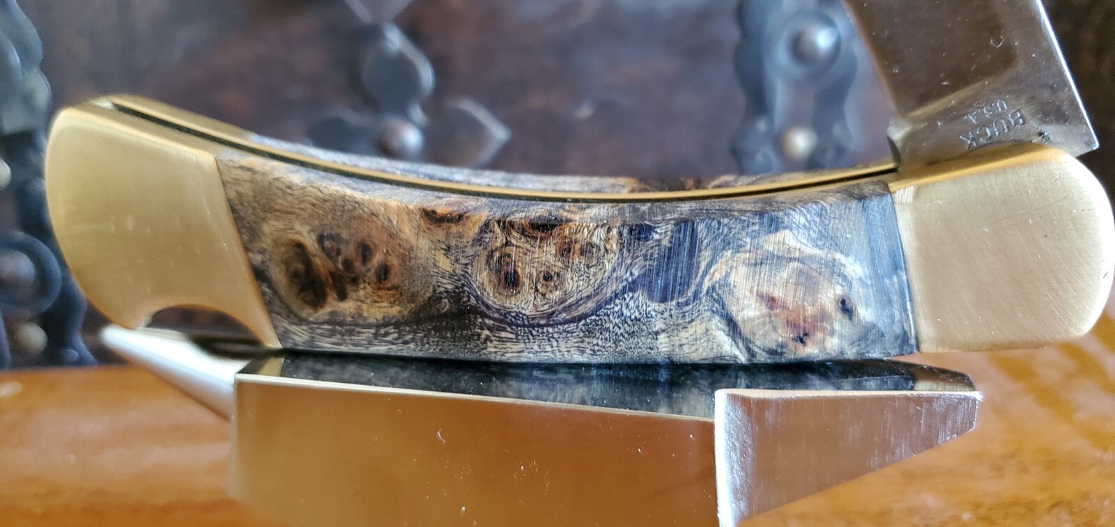 Buck 110 Inverted Tang Stamp, Burl Poplar, Filework | eBay