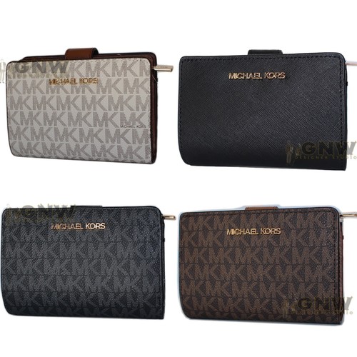 MICHAEL KORS WOMEN'S JET SET TRAVEL MEDIUM Bi-FOLD ZIP COIN/CARD WALLET ...