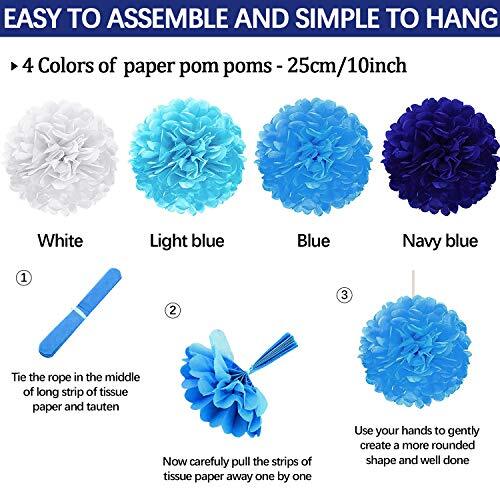 Navy Blue Party Decoration,23Pcs Hanging Paper Fans,Pom Poms Flowers ...