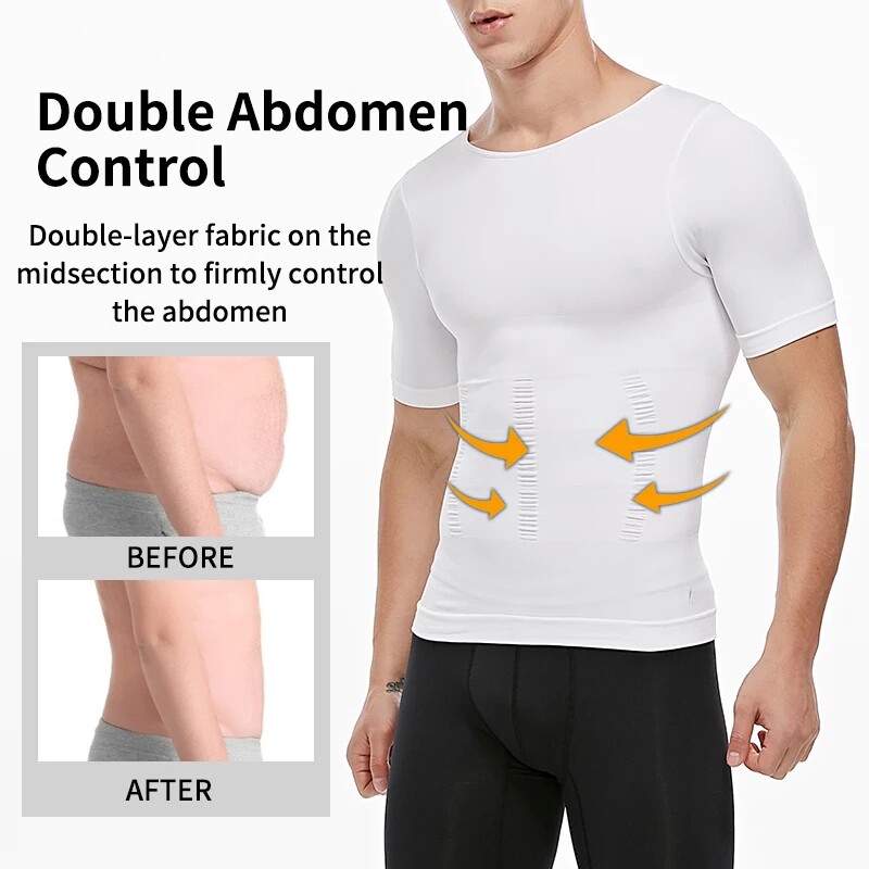 3 Pack Men Body Shaper Slimming Shirts Vest Compression Short Sleeve ...