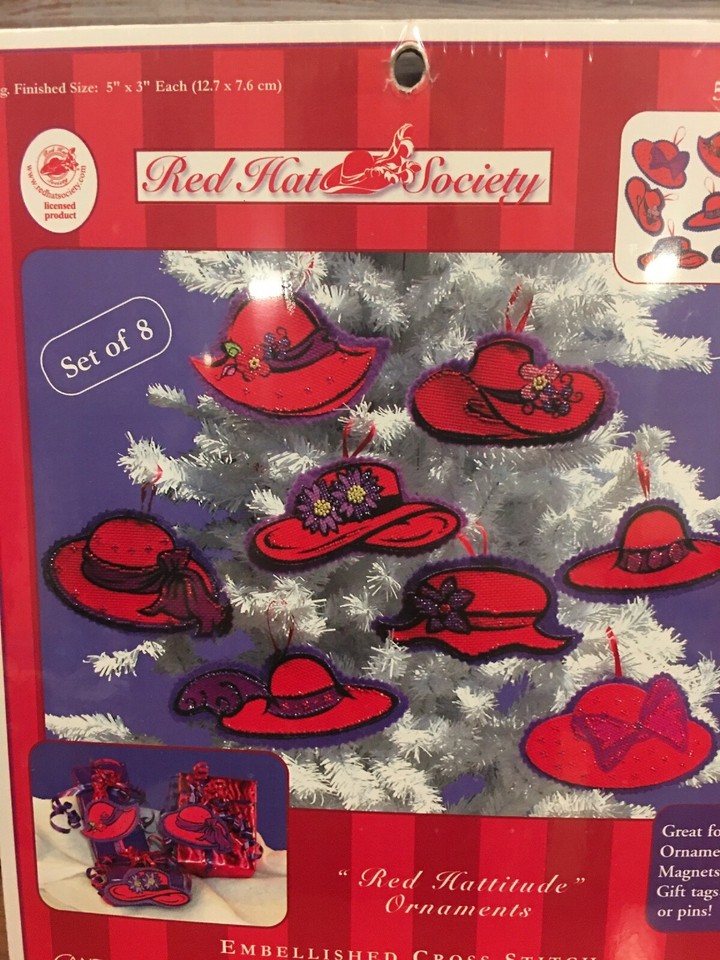 Red Hat Society Embellished Cross Stitch Ornaments Kit Makes 8 51494 | eBay