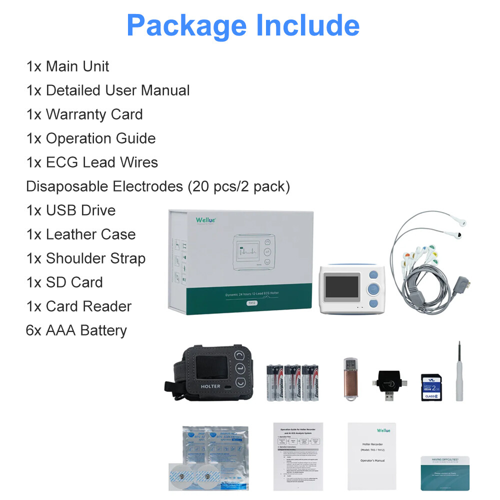 12 Lead Holter Monitor Recording 24h ECG and Heart Rate AI Analysis ...
