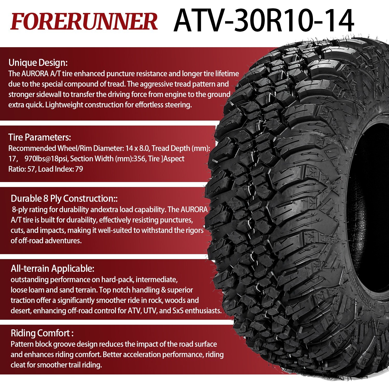 30x10x14 ATV UTV Tires 8Ply 30X10-14 All Terrain Mud Tyres 30 10R 14 ...