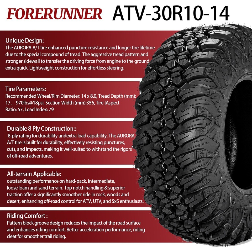30x10x14 ATV UTV Tires 8Ply 30X10-14 All Terrain Mud Tyres 30 10R 14 ...