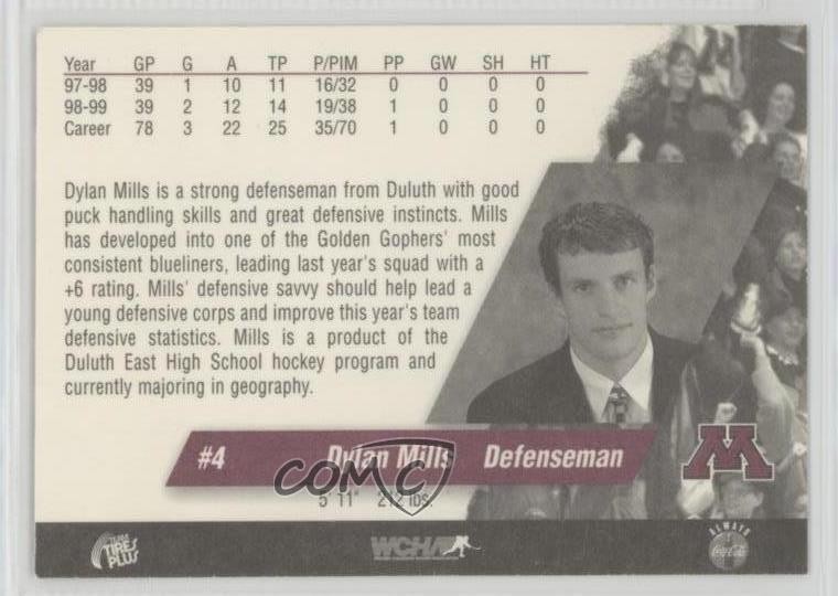 1999-00 University of Minnesota Golden Gopher WCHA Dylan Mills #4 | eBay