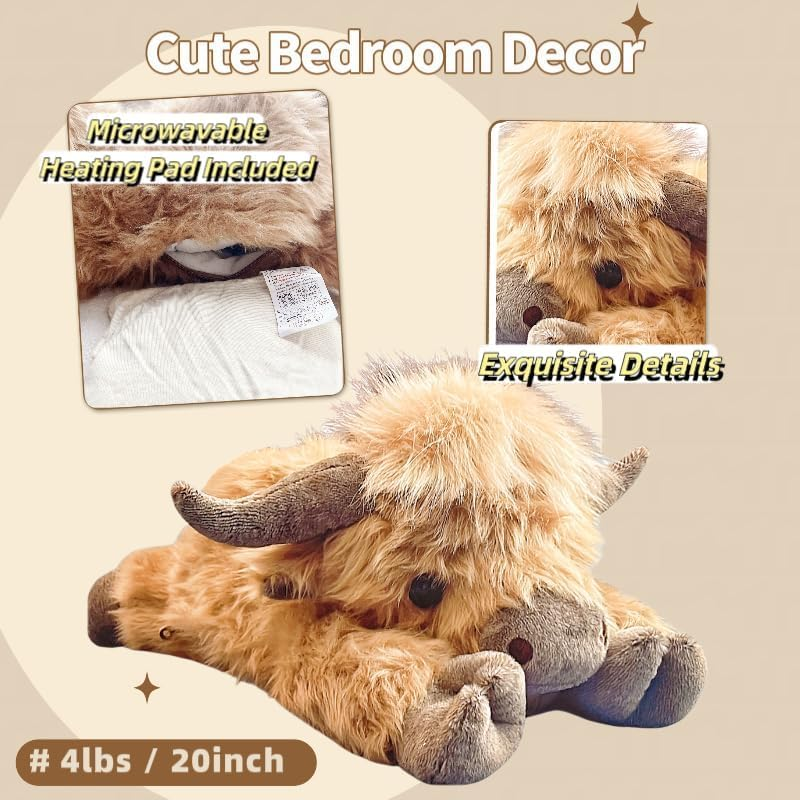 Highland Cow Weighted Stuffed Animals with Unscented Microwavable ...