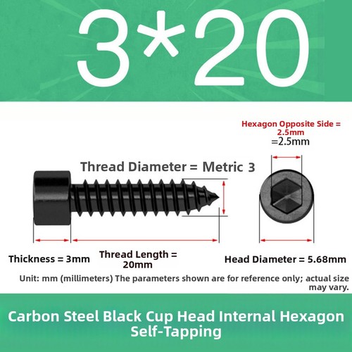 32pcs 3x20mm Hex Cap Head Self Tapping Screws for Wood Plastic Metal ...