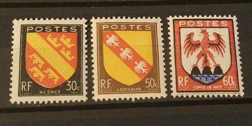 3 TIMBRES FRANCE 1946 ARMOIRIES ALSACE LORRAINE NICE NEUF** N° 756/758 ...