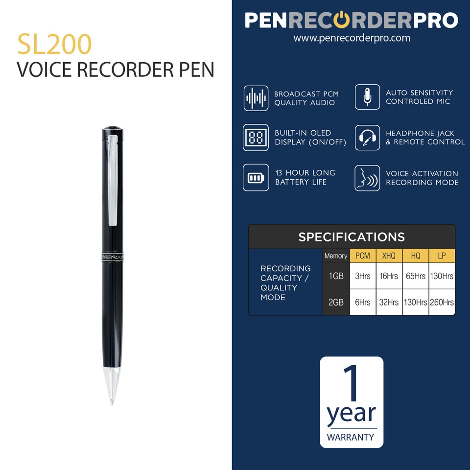 SL200 Audio Pen With Voice Activation, Small Audio Recording Device ...