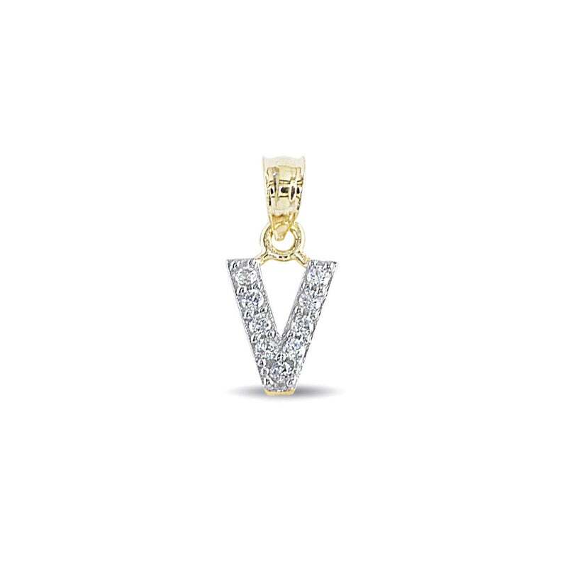 Genuine 14k Yellow Gold 0.59" Cubic Zirconia Initial Block Letter 'V ...