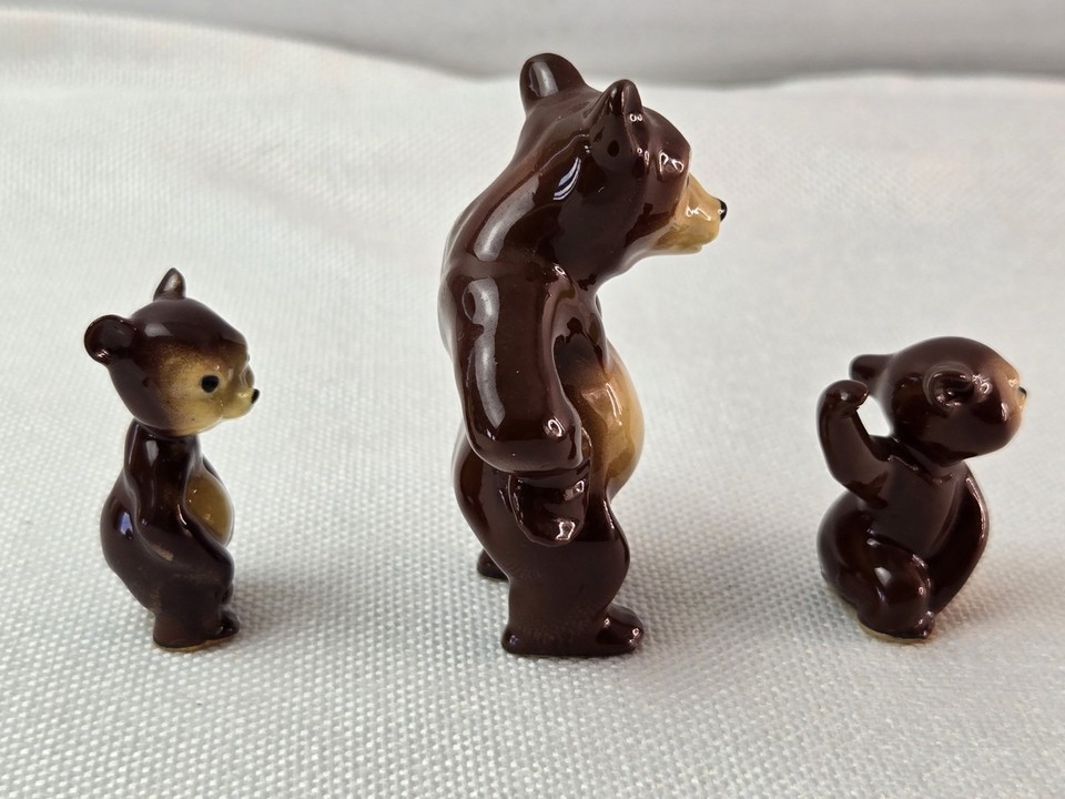 3 Vintage Hagen Renaker Miniature Angry Brown Bear Grumpy Papa Mini ...