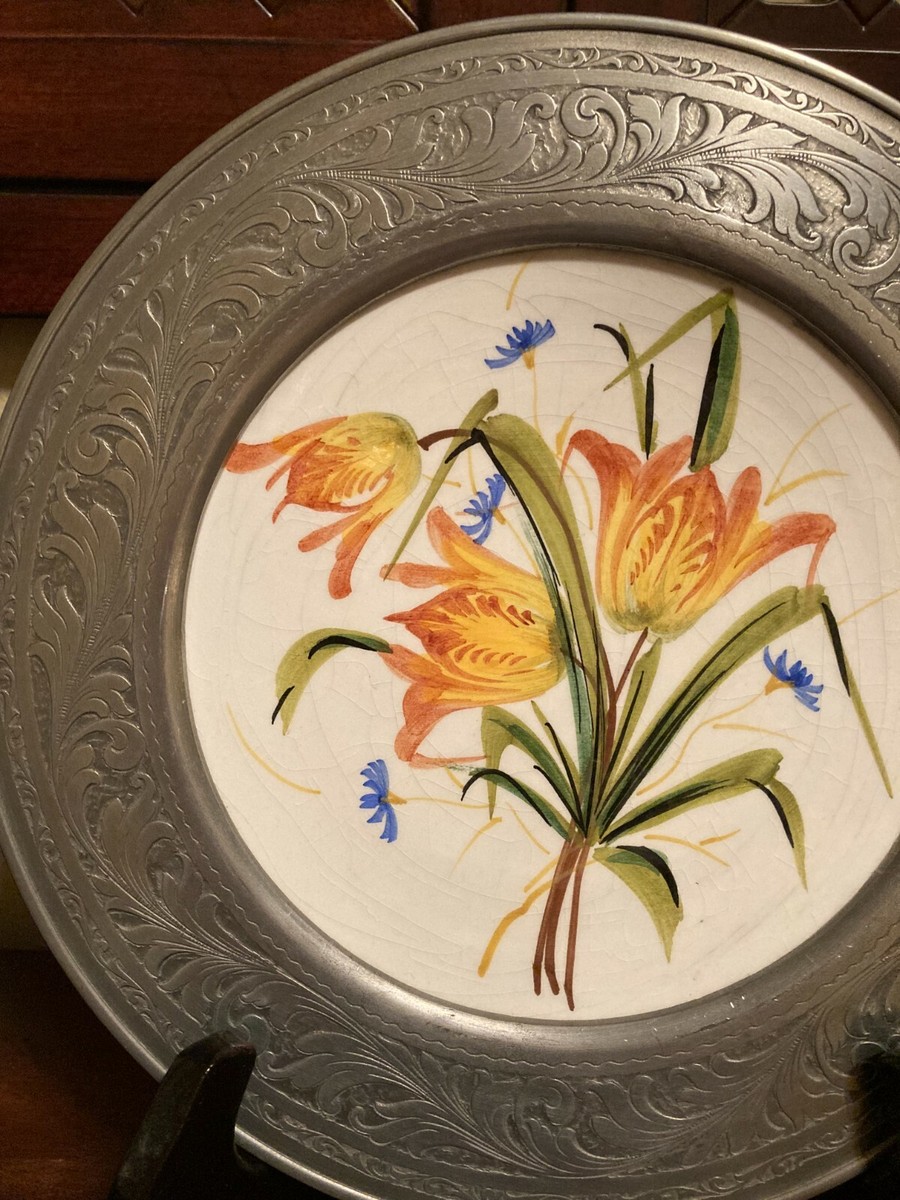 discount purchase price Vintage Gorgeous Pewter Rim w/Floral Signed ...