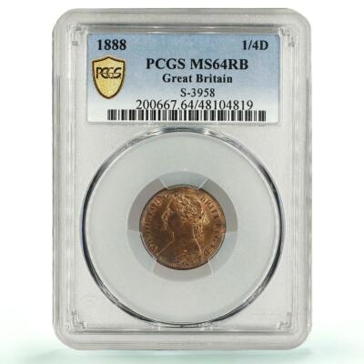 Gr Britain 1 farthing Regular Coinage Queen Victoria MS64 PCGS bronze ...