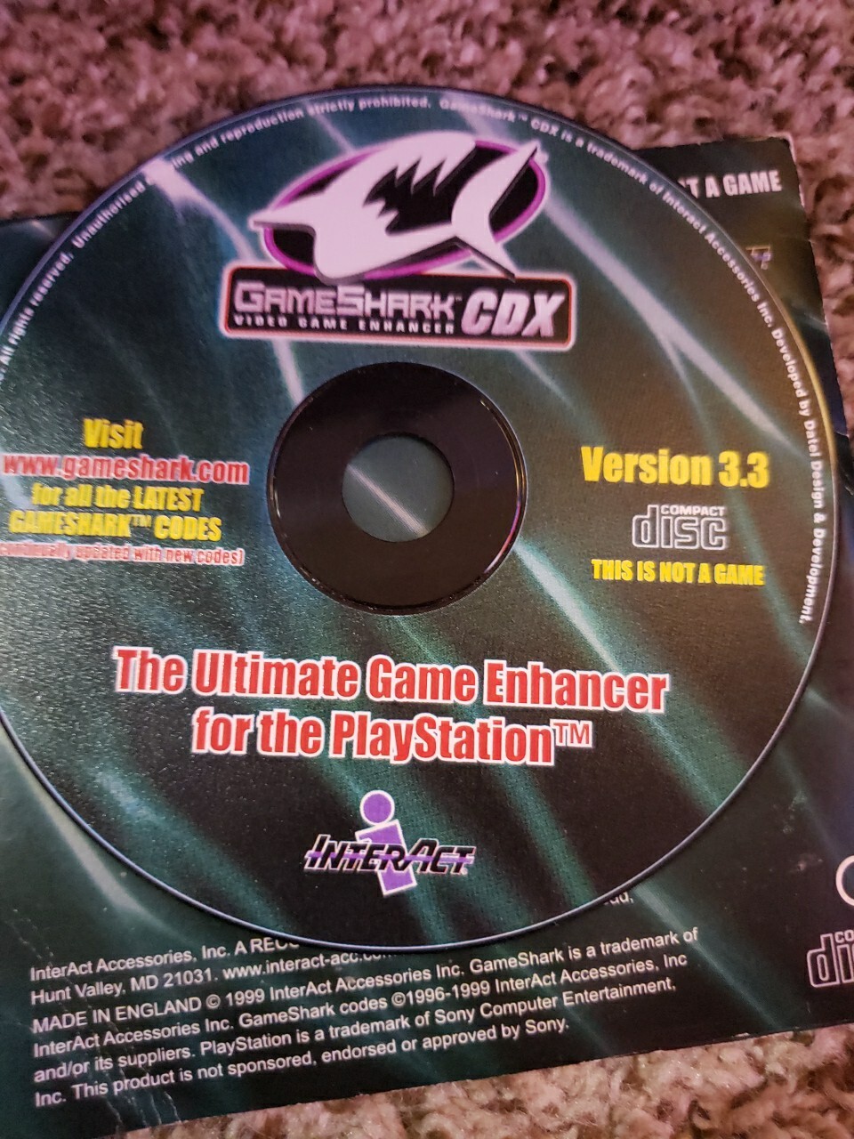 GameShark CDX Video Game Enhancer Sony PlayStation 1 PS1 Version 3.3 ...