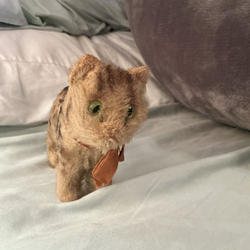 Antique German Straw-stuffed Mohair Tabby Cat Kitty Green Glass Eyes ...