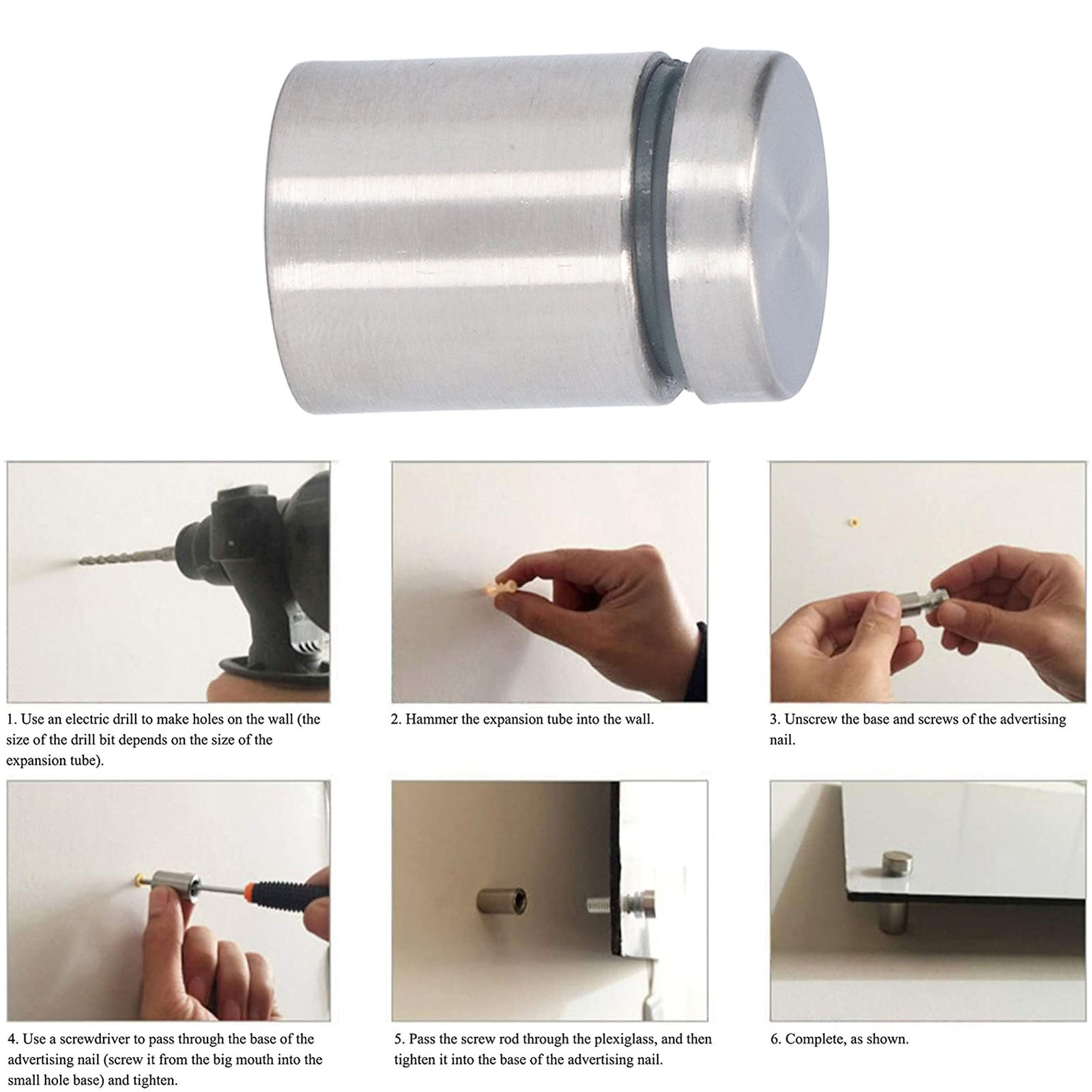 12Pcs Standoff Screw Stainless Steel 19x25mm Wall Mount Advertising ...