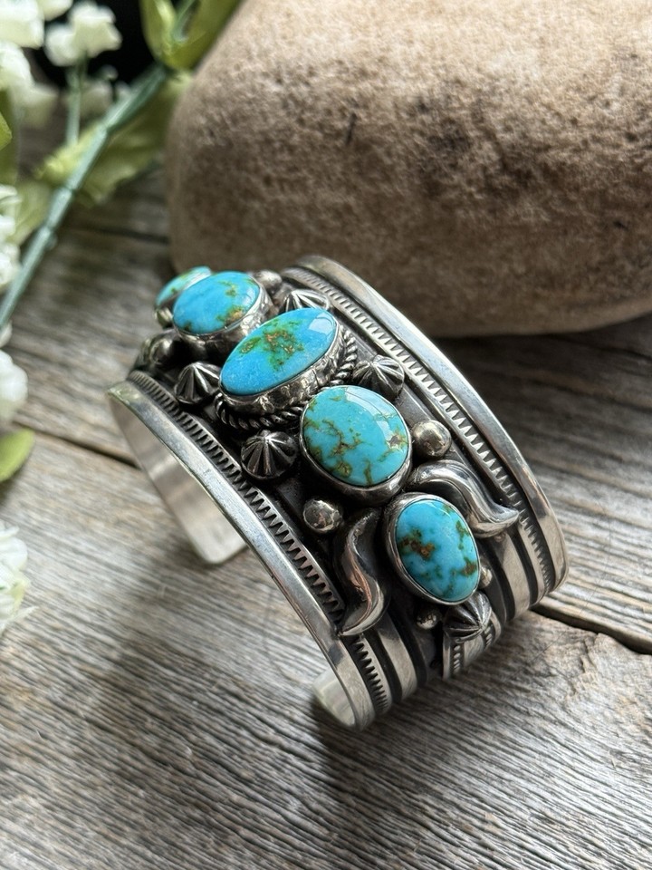 Navajo Sterling Silver Sonoran Gold Turquoise Cuff Bracelet A Albert ...