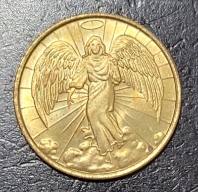 Vintage Guardian Angel Pocket Coin Token Gold Tone Religious 1 " Double ...