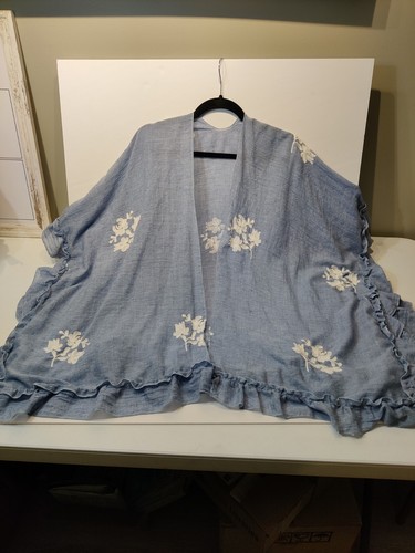 Janice Apparel Flower Embroidered Tunic Swimsuit Cover Up Blue One Size ...