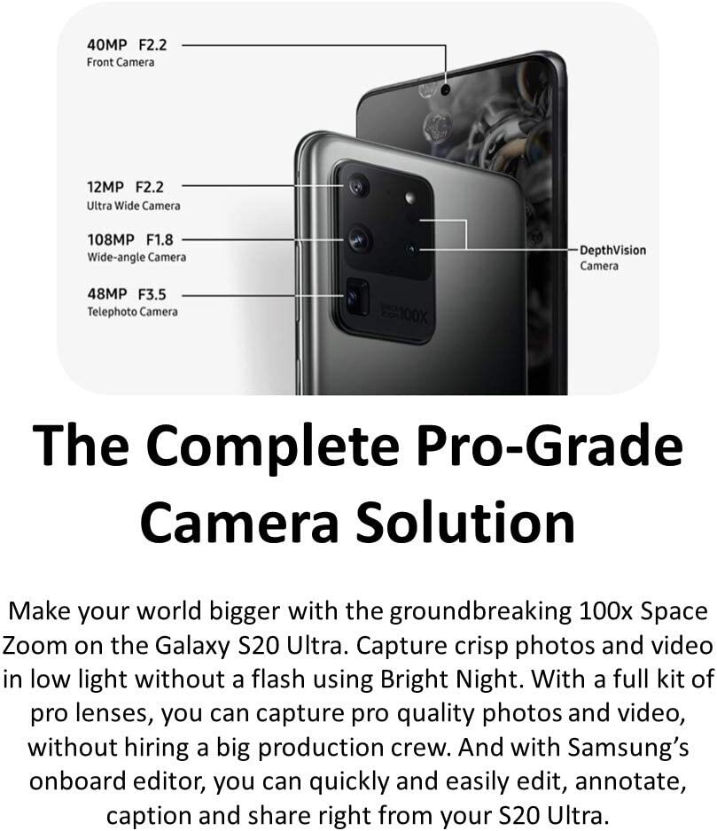 Samsung Galaxy S20 Ultra 5G SM-G988U 128GB Cosmic Black (Unlocked ...