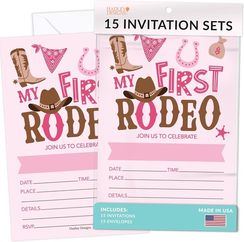 15 My First Rodeo Birthday Invitations Girl - 1st Rodeo Birthday Party ...