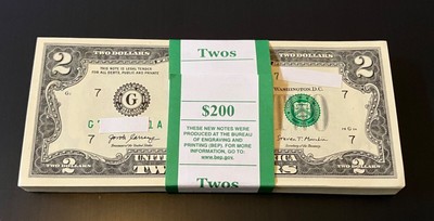 100 Consecutive BRAND NEW Two($2) Dollar Bills BEP Pack 2017A~FULL ...